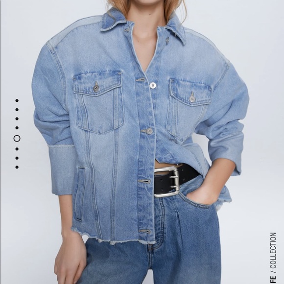 Zara | Jackets & Coats | Nwt Zara Frayed Hem Denim Shirt Jacket Shacket ...